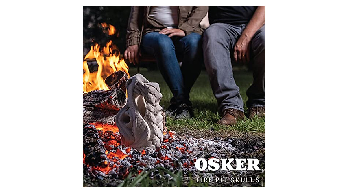 OSKER Ceramic Fireproof Skull Log for Fire Pit & Halloween Decor