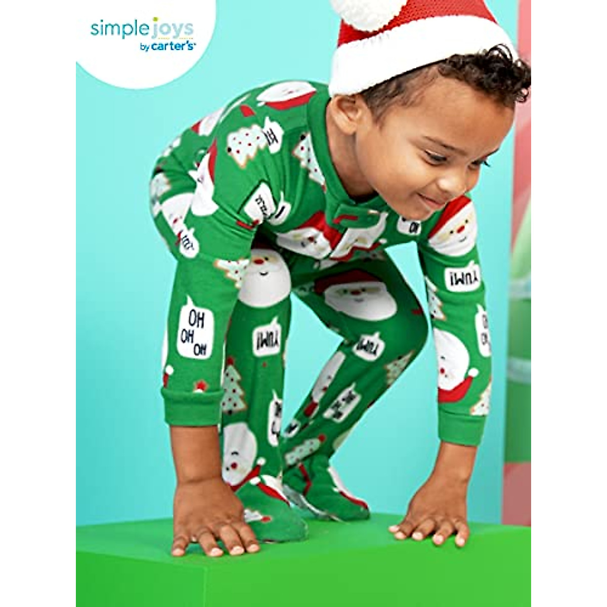 Simple Joys by Carter's Toddler Boys' Holiday Loose-Fit Flame Resistant Fleece Footed Pajamas, Pack of 2, Green Santa/Grey Heather Reindeer, 4T