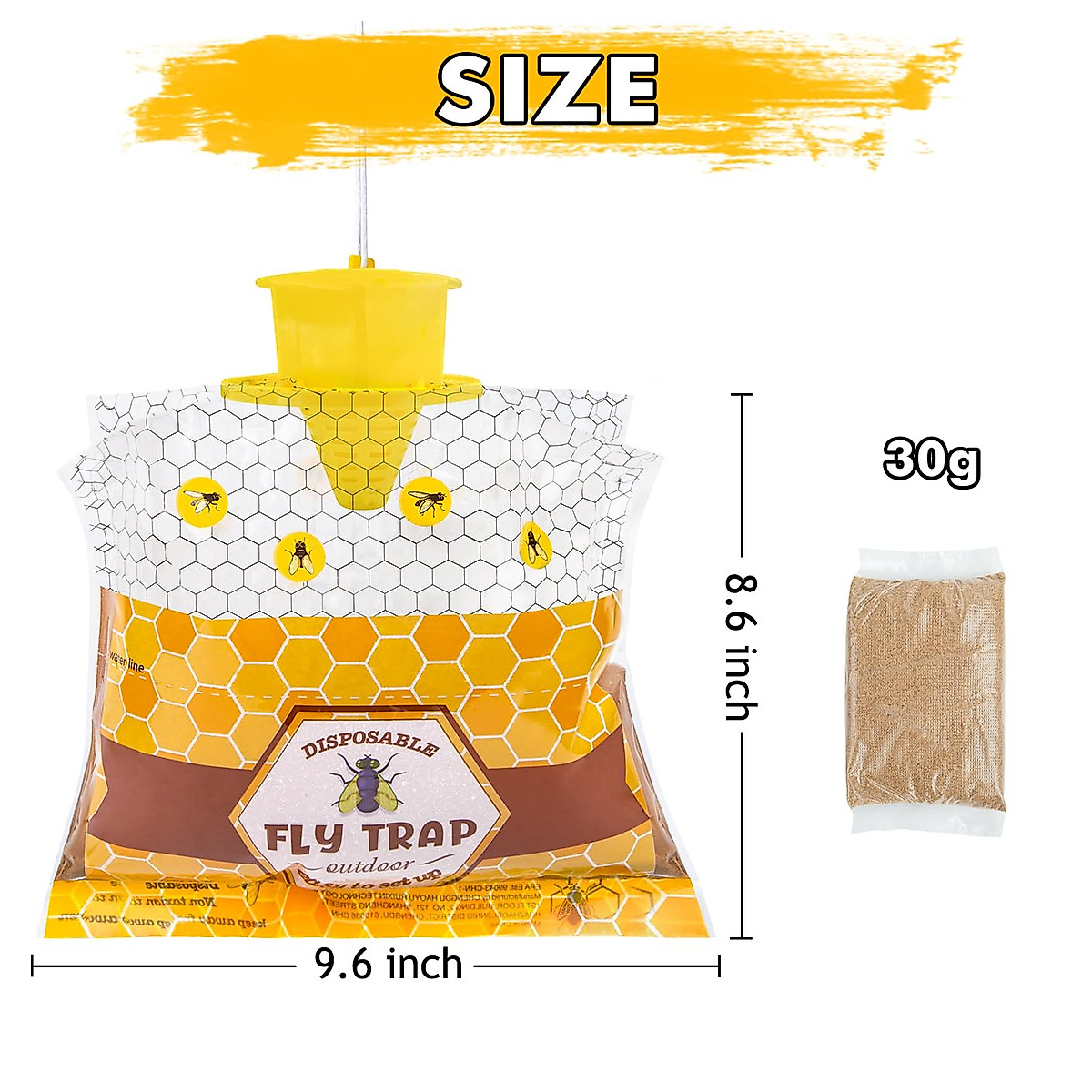 Fly Traps Outdoor Fly Trap Hanging, 6 Natural Pre-Baited Fly Bags Outdoor Disposable, Fly Hunter Catchers Control Killer Repellent Outdoors, Stable Horse Farm Barn Ranch Fly Trap for Mosquito Bug
