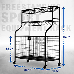 Yes4All Garage Sports Equipment Organizer, Garage Ball Storage, Rolling Ball Storage for Indoor/Outdoor Use, Steel, Black