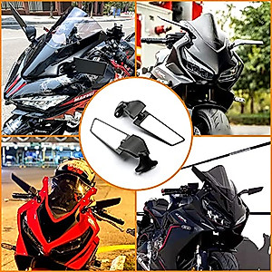 Motorcycle Wind Wing Rear View Side Mirrors, 1 Pair Black Rotating Swivel Stealth Winglets Mirrors Fit for Kawasaki 2005 2006 2007 2008 Ninja ZX6R & Ninja ZX10R 2004-2007
