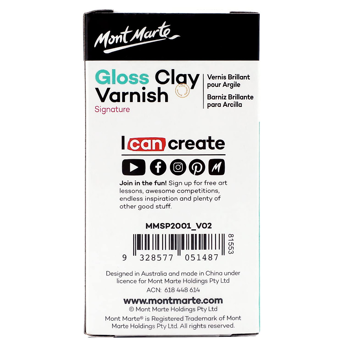 Mont Marte Clay Varnish Gloss Signature 4.05oz (120ml) Clay Sculpture Sealant, Glossy Clay Varnish, Varnish for Polymer or Air Hardening Clay, Clear Gloss Varnish for Clay.