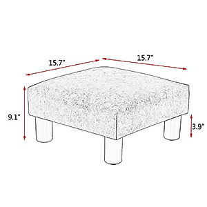 Adeco 15’’ Small Ottoman Footstools- Waterproof Brown Distressed Faux Leather Upholstered Foot Rest with Plastic Legs- Lightweight and Portable