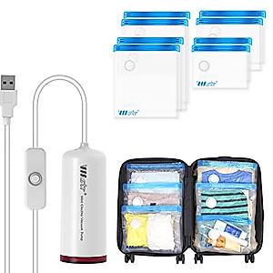 VMSTR 8 Pack Travel Vacuum Storage Bags with USB Electric Pump, Compression Storage Bags for Clothes, Medium Small Space Saver Bags for Travel
