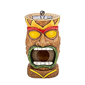 Ovewios Tiki Bird Houses for Outside, Tiki Head Solar Powered LED Light Waterproof Resin Statue Decorations Hanging Bird House for Outdoor Garden Yard Patio Tree Ornament, Green