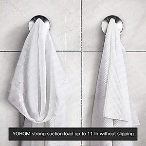 YOHOM 2Pcs SUS 304 Stainless Steel Vacuum Suction Cup Hooks Shower Holder - Removable Bathroom Shower Hook Suction Towel Rack and Kitchen Organizer for Towel Hook, Bathrobe and Loofah,Brushed Finish