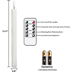 LULUBRO 3D Led Flameless Flickering Battery Operated White Taper Candles with Remote,Electric Timer Floating Fake Candle Like Real Wax,Realistic Candlesticks for Valentine's Day/Wedding/Windows Decor