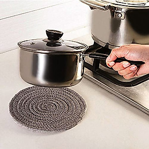 Larpur Trivet Set Pot Holders, 7” Cotton Thread Weave Hot Mats Set of 2 Coasters Hot Pad for Cooking and Baking, Kitchen (Grey-2 Pcs)