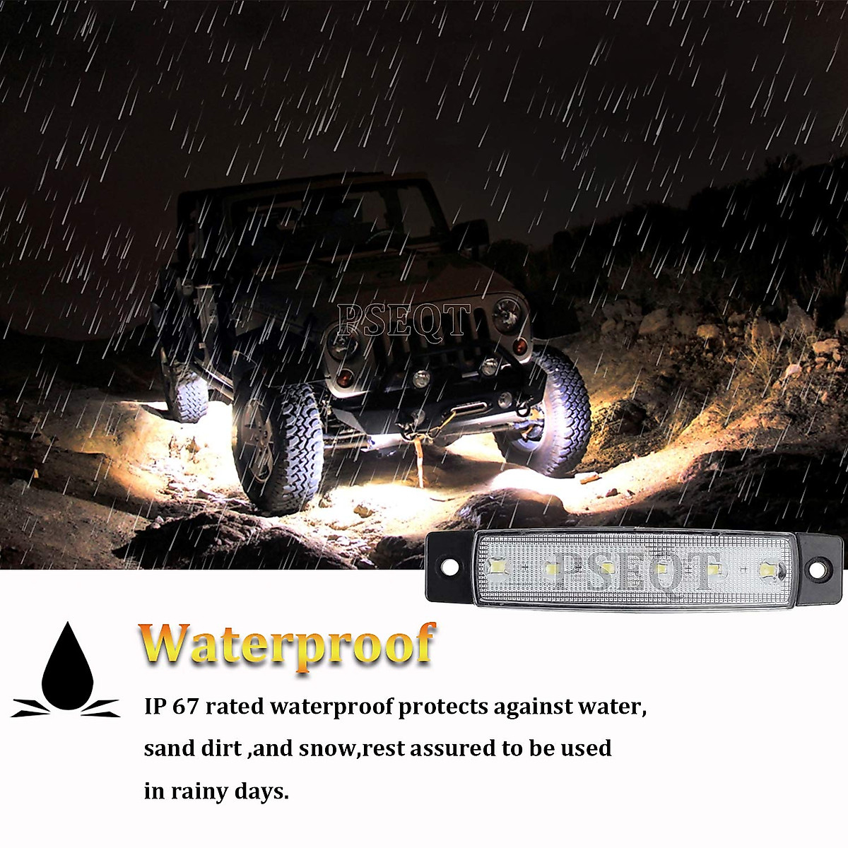 PSEQT 10 Pcs LED Rock Strip Lights Car Underglow Wheel Fender Well Lighting Kits Waterproof for Golf Cart Wrangler Offroad Truck RV UTV ATV Snowmobile (White)