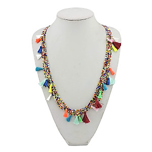 Bocar Long Multiple 6 Strand Handmade Beaded Statement 31" Necklace with Tassel Pendant for Women (NK-10579)