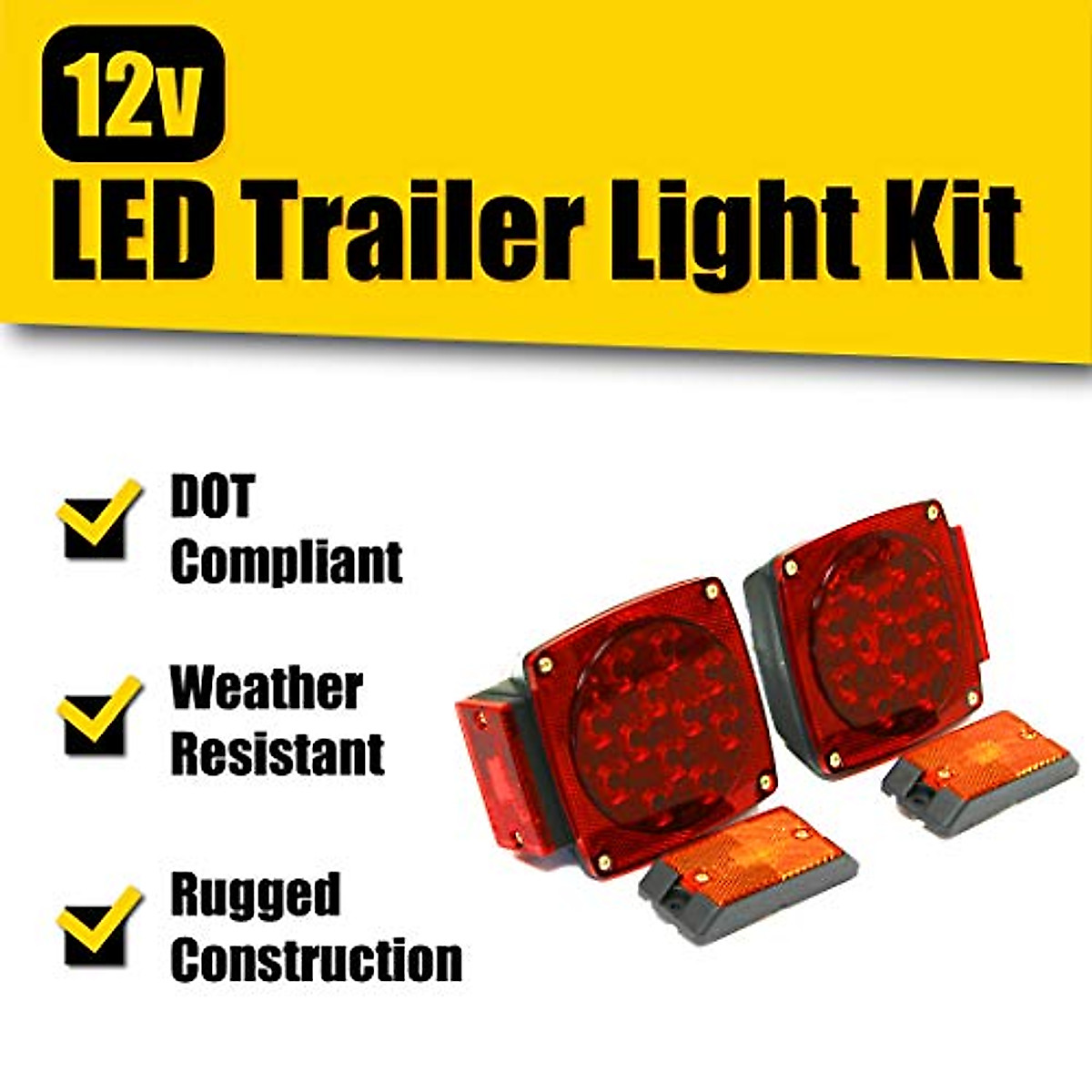 MAXXHAUL 70205 Trailer Light Kit - 12V All LED, Left and Right Waterproof Submersible for Trailers, Boat Trailer Truck Marine Camper RV Snowmobile, Red