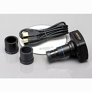 AmScope SM-1TZ-PL-5M Digital Professional Trinocular Stereo Zoom Microscope, WH10x Eyepieces, 3.5X-90X Magnification, 0.7X-4.5X Zoom Objective, Upper and Lower LED Lighting, Large Pillar-Style Table Stand, Includes 0.5X and 2.0X Barlow Lenses and 5MP Came