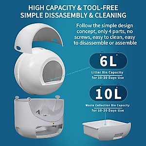 Self-Cleaning Cat Litter Box, Large Automatic Cat Litter Box for Multiple Cats, Cat Robot Litter Box with Cover, APP Control Smart Cat Litter Box with Garbage Bags/Brush, Smart Health Monitor
