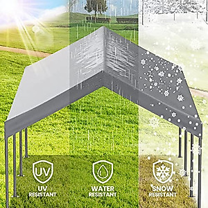 Gardesol Carport, 12’ X 20’ Heavy Duty Car Canopy with Powder-Coated Steel Frame, Easy to Assemble Portable Garage for Car, Boat, Party Tent with 180g PE Tarp for Wedding, Garden, 8 Legs, Gray