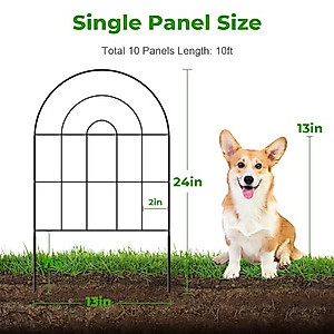 inpowerus Decorative Garden Fence 10 Panels Metal Rustproof No Dig Fencing Easy Use Animal Barrier for Small Dogs Flower Bed Yard Plant Decor, 24in(H) x 10ft(L) Arched
