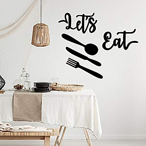 Yerliker 5 Pieces Let's Eat Sign, Wooden Fork Spoon Knife Sign Wall Decor, Rustic Cutout Eat Kitchen Decor for Home Dining Living Room Bar Cafe Restaurant (Black)