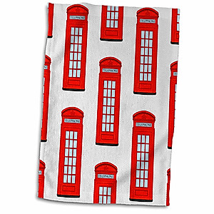 3D Rose British Red Telephone Box Illustration Pattern TWL_201749_1 Towel, 15" x 22", Multicolor
