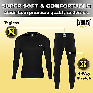 Everlast Mens Base Layer Set - Warm Underlayer Pants & Shirt - Lightweight Cold Weather Inner Wear - Full Body Winter Gear, Long Underwear & Pajamas, Medium Blue, Large