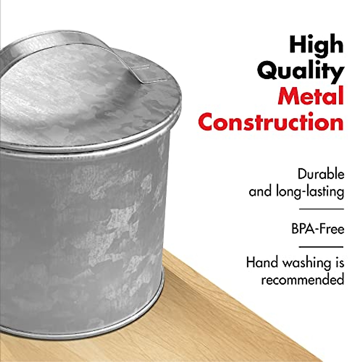 Amici Home Newport Galvanized Metal Canister | Dry Food Storage Container | Airtight Lid | 30 Ounce Capacity | Farmhouse Décor | Rustic Metal Canister for Kitchen Countertop (Silver)