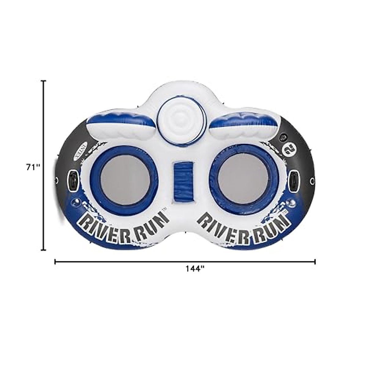 Intex River Run II Inflatable Double Rider Inntertube with Built-in Cooler and Cupholders with River Run I Single Floating Water Rafts (2 Pack)