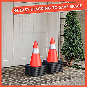 RoadHero (8 Pack) Traffic Safety Cones 18 Inch, PVC Cone with Black Weighted Base, Orange Cones with Reflective Collar, Cones for Parking Lot, Construction Events, Road Safety