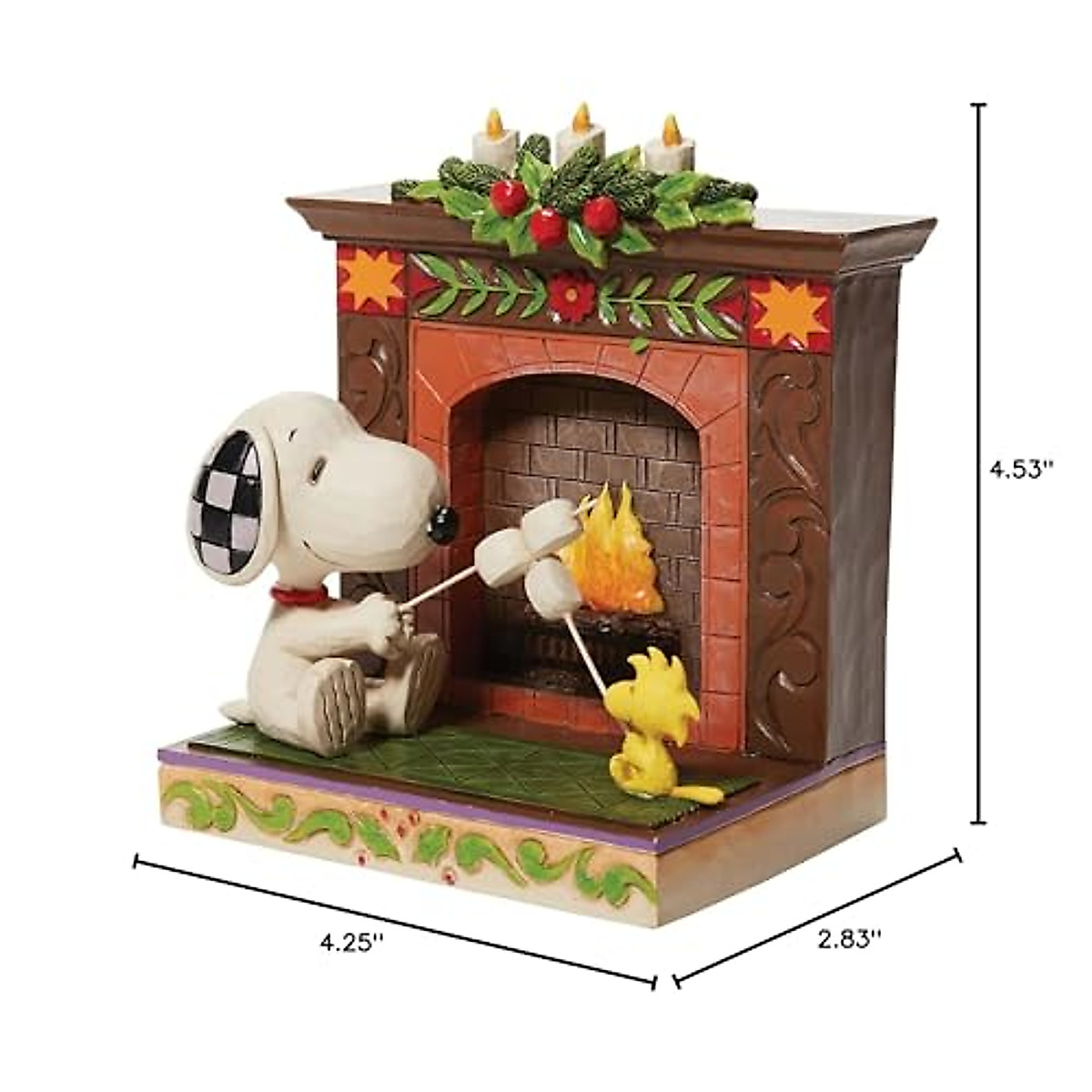 Enesco Jim Shore Peanuts Snoopy and Woodstock Fireplace Figurine, 4.53 Inch, Multicolor