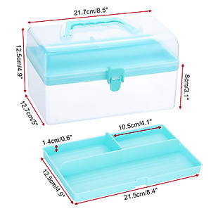 BTSKY Multipurpose Plastic Craft Storage Containers with Removable Tray, Clear Plastic Storage Box with Lid & Handle, Easy Carry & Stack Small Storage Container, 8.5x5x4.9 Inch, Rectangle-Blue