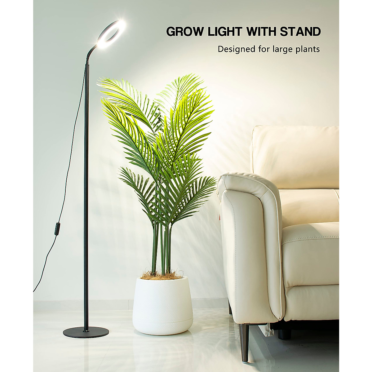 Geciliaoran Grow Light for Indoor Plants, Full Spectrum LED Halo Tall Plant Growing Lights with Stand, Height Adjustable Growth Floor Lamp with Automatic Timer, Dimmable Brightness for Large Plant
