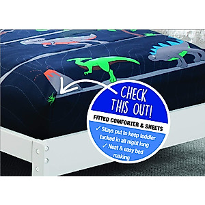 Delta Children 4 Piece Toddler Bedding Set for Boys - Reversible 2-in-1 Comforter - Includes Fitted Comforter to Keep Little Ones Snug, Bottom Sheet, Top Sheet, Pillow Case - Jurassic Dinosaur