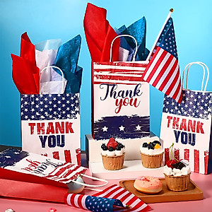 Pajean 16 Pieces Patriotic Thank You Gift Bags with 18 Red White Blue Tissue Paper American Flag Party Favor USA Treat Goodie Handle for Veterans Day Memorial Independence