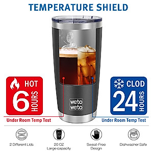 WETOWETO 20oz Tumbler, Stainless Steel Vacuum Insulated Coffee Tumbler Cup, Double Wall Powder Coated Leak-proof Travel Coffee Mug Cup (Black, 1 Pack)