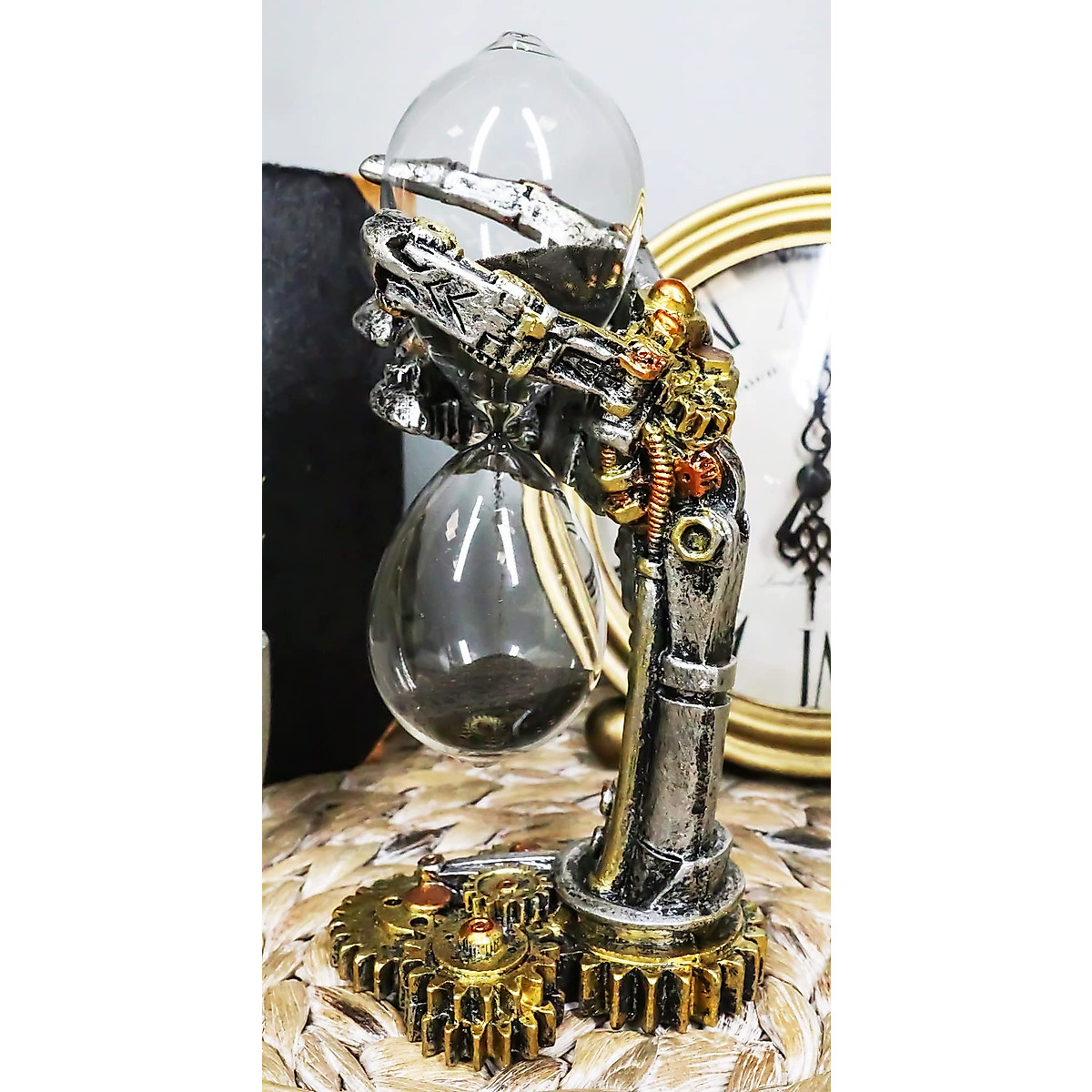 Ebros Gift Chronos Eternity Time Warp Machine Steampunk Robotic Cyborg Hand Gearwork Clockwork Sand Timer with Black Sands Figurine Victorian Industrial Sci Fi Sandtimer Accent Decor
