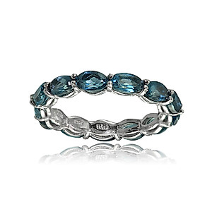 Ice Gems Sterling Silver London Blue Topaz 5x3mm Oval-cut Eternity Band Ring, Size 5