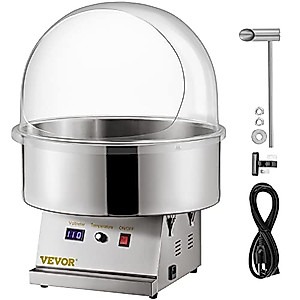 VEVOR Electric Cotton Candy Machine, 19.7-inch Stainless Steel Bowl, 1050W Candy Floss Maker with 338-482℉ Adjustable Temperature, Cover and Sugar Scoop Included, Perfect for Family Party, Silver