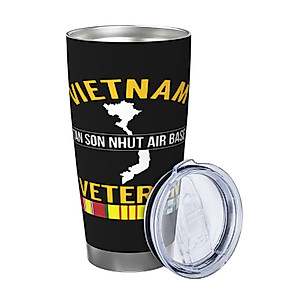 Biaomn Tan Son Nhut Air Base Vietnam Veteran Stainless Steel Tumbler Vacuum Insulated Travel Tumbler With Lid Coffee Mug Car Cup For Home Office Outdoor 20oz