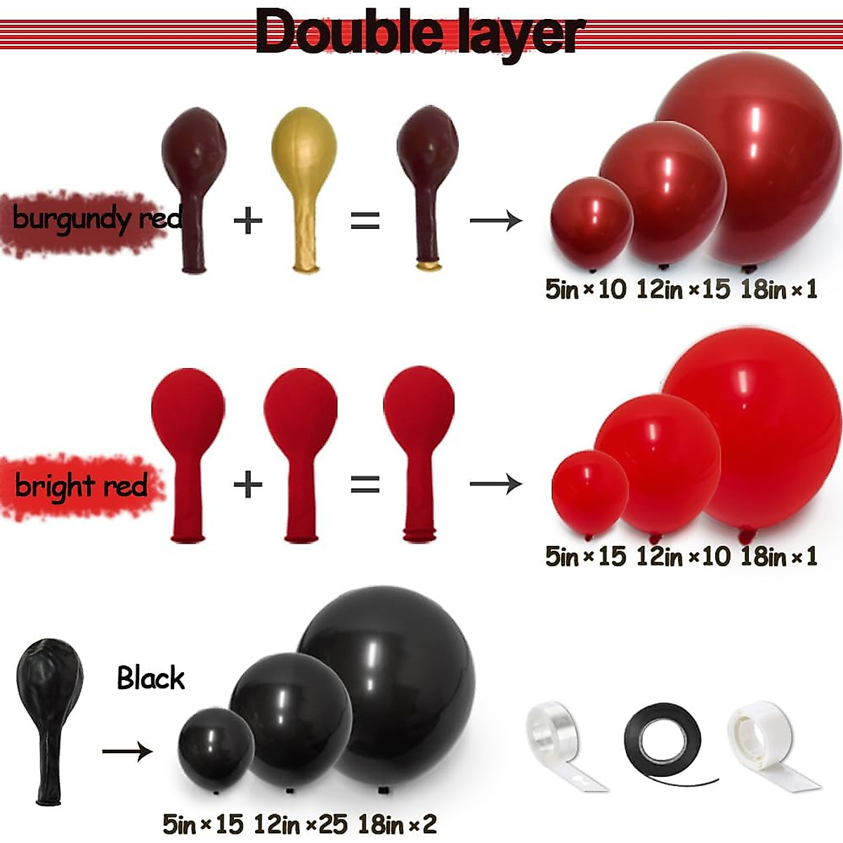 Black Red Balloon Garland Burgundy Black Balloons Premium Maroon Black Latex Balloon Ruby Red Black Balloon Arch for Halloween Vampire Christmas Birthday Wedding Prom Theme Party Decor