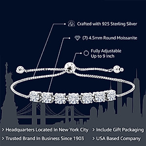 Gem Stone King 7-Stone Tennis Bracelet For Women In 925 Sterling Silver | 4.5MM Round Gemstone Birthstone | Fully Adjustable Up to 9 Inch