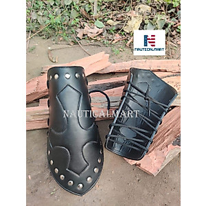 Leather Arm Guards - Medieval Cross Bracers - Black