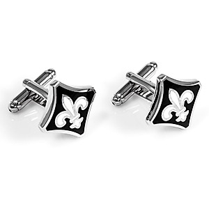 MRCUFF Fleur-de-lys Fleur De Lis Black & Blue 2 Pairs Cufflinks in Presentation Gift Box Polishing Cloth