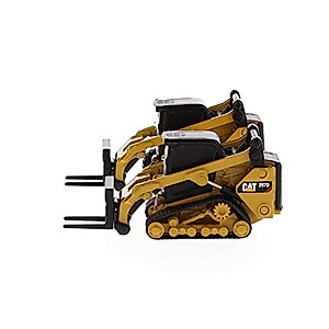 1:64 Scale Caterpillar 272D2 Skid Steer Loader & 297D2 Compact Track Loader - Play & Collect by Diecast Masters (Comes with 2 Models and 2 Bucket, 2 Broom, 2 Pallet Forks, and 2 Auger Attachments)