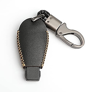 WFMJ Leather for IYZ-C01C Chrysler 300 Town & Country Dodge Challenger Durango Grand Caravan Journey Magnum Ram 1500 2500 3500 Jeep Grand Cherokee 4 Buttons Key Fob Case Cover Chain