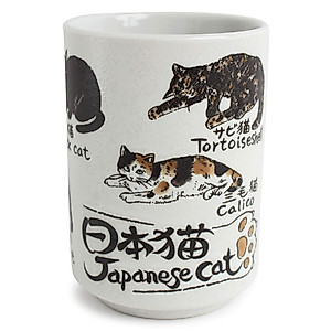 Mino ware Japanese Ceramics Sushi Yunomi Chawan Tea Cup Japanese Cat made in Japan (Japan Import) YAY080
