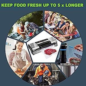 Potane Precision Vacuum Sealer Machine,Pro Food Sealer with Built-in Cutter and Bag Storage(Up to 20 Feet Length), Both Auto&Manual Options,2 Food Modes,Includes 2 Bag Rolls 11”x16’ and 8”x16’,Compact Design