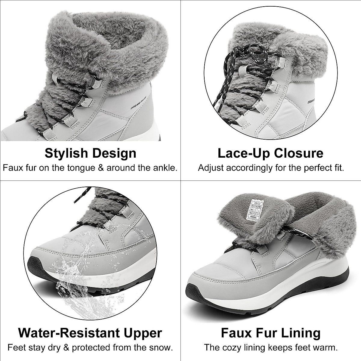 DREAM PAIRS Women's Winter Snow Boots, Faux Fur Waterproof Ankle Booties, Zaylee Ladies Comfortable Short Boots Outdoor,Size 10,Grey,SDSB2208W