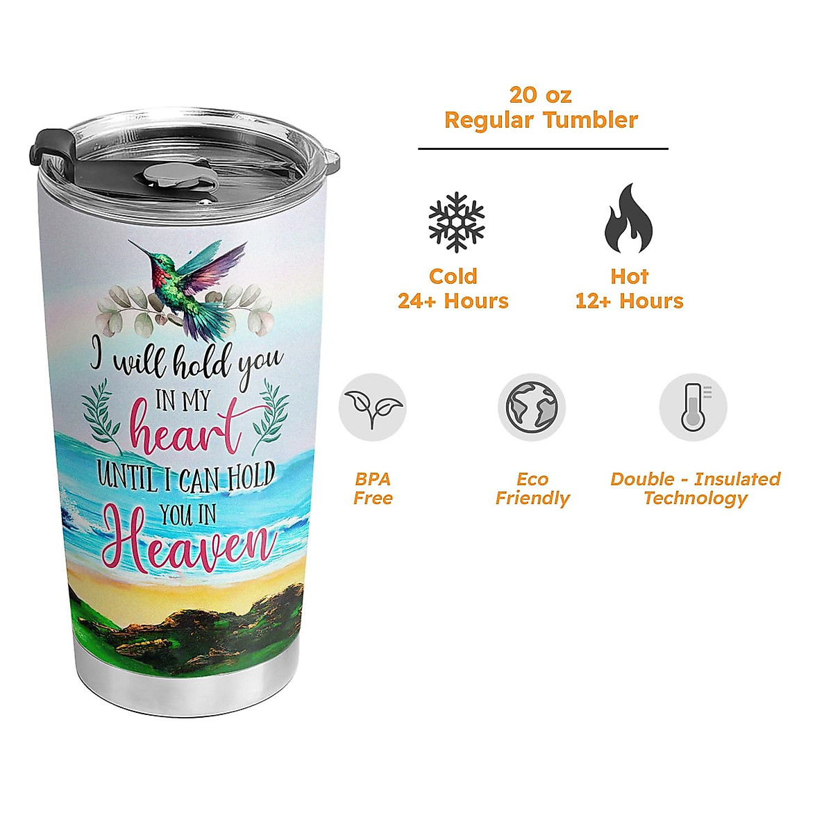 20oz Faith Hummingbird Tumbler, Memorial Heaven Stairway Hold You in my Heart, Coffee Thermos for Women, Stainless Steel Double Wall Vacuum Insulated Coffee Mug, Travel Cup with Lid