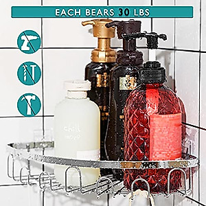 Lagute 2-Pack Corner Shower Caddy, SUS304 Stainless Steel, Wall Mounted Bathroom Shelf with Adhesive, Rustproof Storage Organizer for Toilet, Dorm and Kitchen, No Drilling, Silver