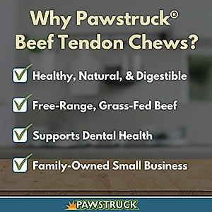 Pawstruck "7-9" Beef Tendon Chews for Dog (10 Sticks) Pet Food, Natural Beef Strap Odorless Treats, Cleans Teeth, Free-Range, Grass-Fed Beef, Free of Artificial Ingredients and Flavors, 1 Pound