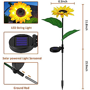 GSBLUNIE Sunflower Solar Lights Outdoor Garden, Automatic Charging Solar Garden Lights Decorative, IP65 Waterproof LED Landscape Solar Powered Outdoor Lights for Garden Patio Lawn Yard-2 Pack
