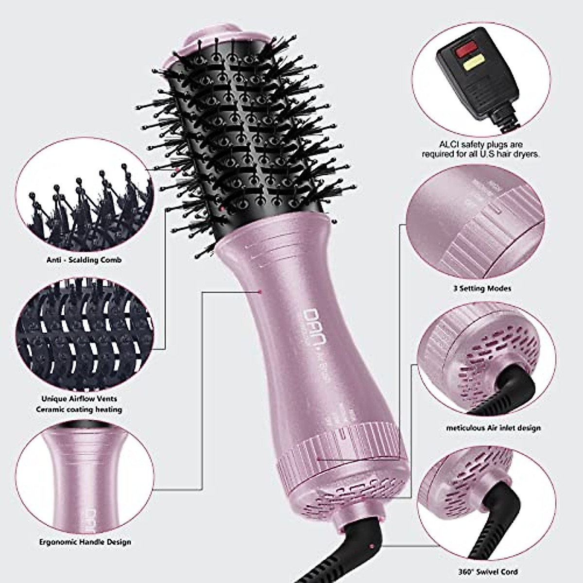 DAN Technology one Step Hair Dryer and volumizer,Small Blow Dryer Brush,2 inch Lightweight Electric Brush Hair, Blow Dry Round Brush,Ceramic hot Brush & Styler,Small Brush Hair dryers for Women…