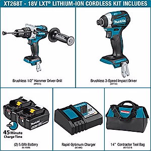 Makita XT268T 18V LXT Lithium-Ion Brushless Cordless 2-Pc. Combo Kit (5.0Ah)